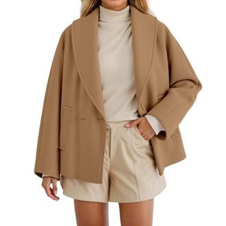 Generic Veste Femme Chic Et Elegant Manteau court crois&eacute; d&eacute;contract&eacute; pour femme avec col trench l&eacute;ger pour mode dautomne et v&ecirc;tement ext&eacute;rieur confortable (Br