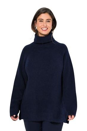 Ulla Popken Pullover, Rippstrick, Rollkragen, Langarm, Recycelt Pull-Over, Marine, 44-46 Femme
