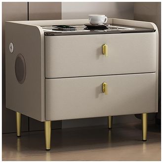 Generic Khaki, Smart Nachttisch Mit 2 Schubladen, Moderner Beistelltisch Nachttisch Mit Fingerabdruckschloss for Schlafzimmer Wohnzimmer(50cm)