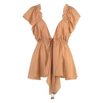 Chlo&eacute; Seidenes ger&uuml;schtes Top mit Kordelzug in der Taille - - Blouses & Shirts - Damen - Rosa - S