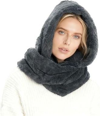 Lina & Lily &Eacute;charpe Tube &agrave; Capuche en Fausse Fourrure pour Femme Hiver (Gris Fonc&eacute;)