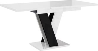 Mirjan24 Tisch f&uuml;r Esszimmer Atraks, Rechteckiger Esstisch, Praktischer Auszugstisch, K&uuml;chentisch, Esszimmertisch, Ausziehtisch (Wei&szlig; Hochglanz/Schwarz Hochgla