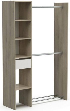 Dmora Großer Kleiderschrank Floriana, Schlafzimmermöbel, Schrank, Garderobe, 118x40 h183 cm, Eiche und Mattweiß - Dmora