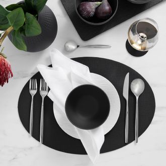 Elrene Villeroy & Boch Manufacture Rock Platzdeckchen, Kunstleder, oval, wendbar, Schwarz, 4 Stück
