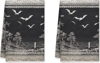 Generic Fledermaus-K&uuml;chent&uuml;cher, 2er-Set, Halloween, Vintage, B&auml;ume, Mond, schwarz, Trocknungstuch, Wohnmobil, K&uuml;chendekoration, 40,6 x 61 cm (2 St&uuml;ck)