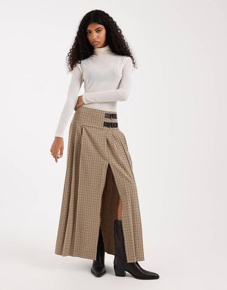 Asos Jupe pliss&eacute;e longue &agrave; petits carreaux-Multicolore
