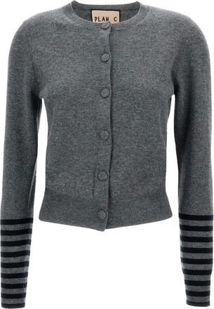 Plan C Plan C, Femme, Pulls, Gris, Taille: 36 FR Cardigan en laine &agrave; col rond
