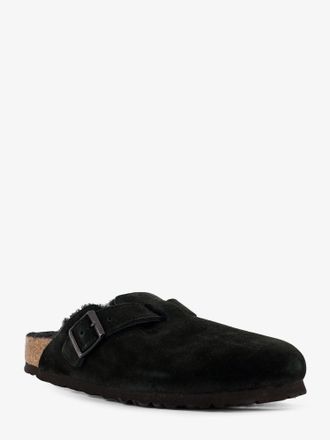 Birkenstock Unisex Mule Boston Shearling Suede Black Leather Sandal