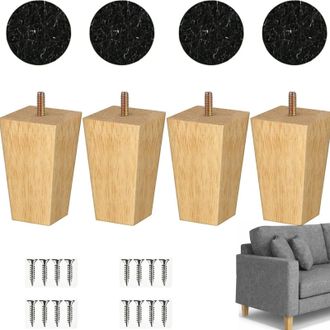 Generic 4er Set Tapered M&ouml;belbeine - Schwarze M&ouml;belbeine aus Massivholz f&uuml;r Sofa, Stuhl, Schrank, Kommode mit Montageplatte, Schrauben und Anti-Rutsch-Pads (8