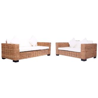 vidaXL Vidaxl - Ensemble de canap&eacute;s de jardin 2 pcs avec coussins Rotin naturel