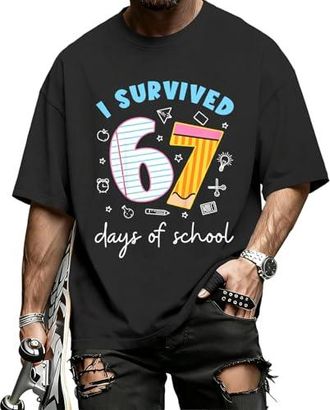 Generic Six Seven Shirt I Survived 67 Days of School Funny Six Seven 67 Meme T-Shirt Fashion Casual Graphic T-Shirt Daily Campus, Noir, XXL