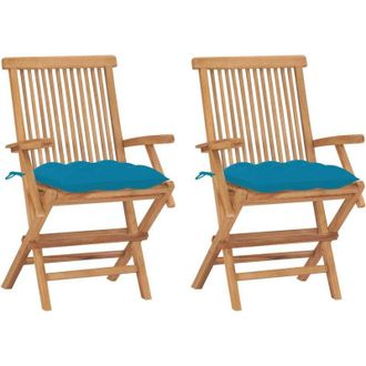 vidaXL Vidaxl - Gartenst&uuml;hle mit Hellblauen Kissen 2 Stk. Massivholz Teak