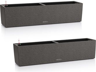 Lechuza 2er Set BALCONERA Stone 80 Selbstbewässernder Pflanzkübel aus Kunststoff für Innen und Außen | Blumentopf und Fensterkasten mit Ablaufloch | H19 L79 B