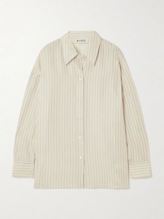 R&oacute;he Oversized-hemd Aus Gestreifter Seide - Creme