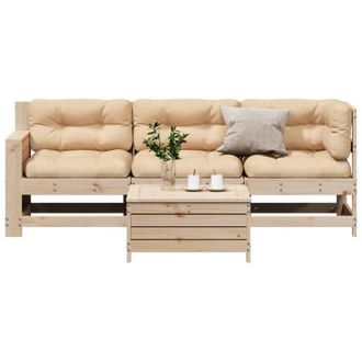 vidaXL Salon de jardin 4 pcs avec coussins Bois de pin massif vidaXL