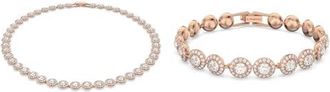 Swarovski Una Angelic Collier & Bracelet, Taille ronde, Plaqué or rose