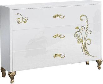 Les Tendances Commode 3 grands tiroirs design bois laqué blanc et doré Jade 118cm
