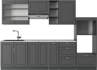 Vicco Küchenzeile Fame-Line, Anthrazit-Gold Landhaus, 280 cm, AP Marmor