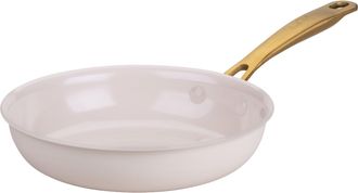 Fackelmann x Pamela Reif Bratpfanne &Oslash; 20 cm - recyceltes Aluminium, PFAS-freie keramische Beschichtung, pastellbeige, goldgelber Edelstahlgriff, f&uuml;r alle Herdart