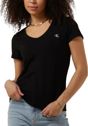 Calvin Klein T-Shirt Ck Embroidery Stretch V-Neck - - Tops - Damen - Schwarzk - L