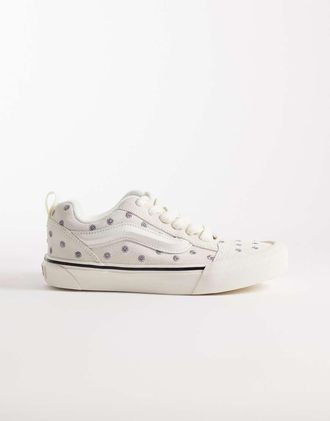 Vans Knu Skool - Baskets &agrave; fleurs brod&eacute;es - Blanc