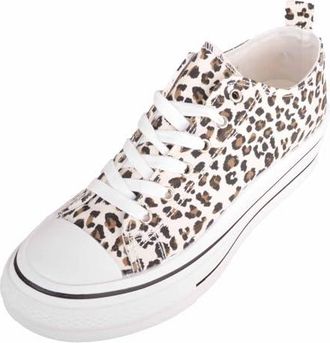 Absolute Footwear Baskets d&eacute;contract&eacute;es &agrave; lacets en toile avec semelle &eacute;paisse pour femme, l&eacute;opard, 37 EU