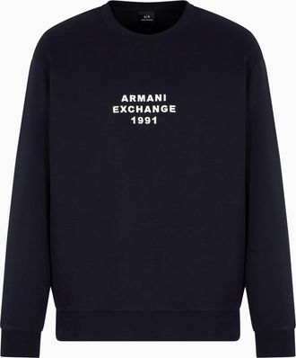 A|X Armani Exchange Mens Utility Edge, Embroidered Logo Lettering, Sweatshirt, Blue, S