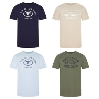Tom Tailor Tshirt Herren Baumwolle Regular Fit 4er Pack Set Rundhals Kurzarm Sommer Tee Shirt Logoprint 100% Baumwolle, Größe:XXL, Farbe:Gravel Beige (10461)