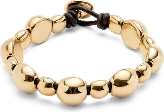 Uno De 50 UNOde50 | Lederarmband mit runden 18 Karat vergoldeten Perlen | Handgefertigter Schmuck | Hergestellt in Spanien