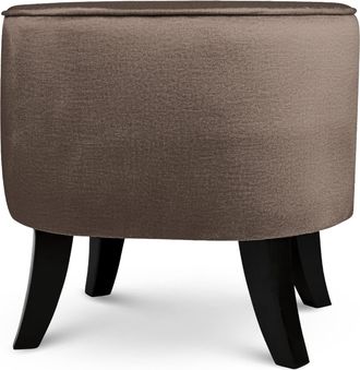 MG Design Ovaler Samt-Hocker 42 x 52 cm in Braun mit Holzbeinen - Gepolsterter Fu&szlig;hocker f&uuml;r Wohnzimmer oder Schlafzimmer