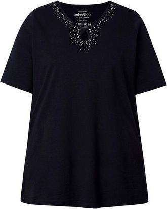 Ulla Popken T-Shirt T-Shirt Ziersteine V-Ausschnitt Halbarm