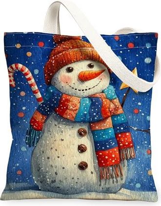 Generic Sacs fourre-tout en toile motif bonhomme de neige - R&eacute;utilisables - Color&eacute;s - L&eacute;gers et lavables - 33 x 38 cm