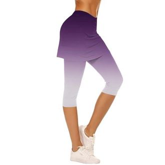 Generic Pantalon de yoga 3/4 pour femme - Taille haute avec jupe - Legging de sport - Pantalon de sport - Pantalon de sport - Pantalon de tennis - Stretch l&eacute;g
