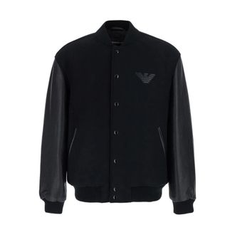 Emporio Armani Woll-Bomberjacke mit Leder&auml;rmeln - - Jackets - Damen - Schwarzk - 2XL