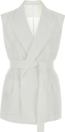 Brunello Cucinelli Femme, Vestes, Blanc, Taille: 38 FR Gilet Ceintur&eacute; en M&eacute;lange de Coton