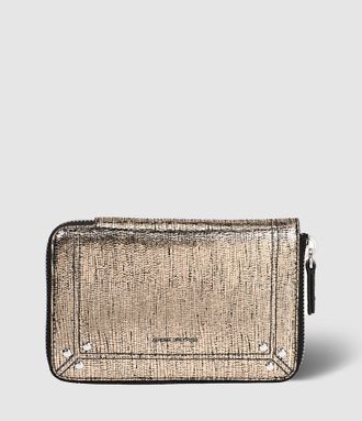 Jerome Dreyfuss Portefeuille Julien Cuir Lam&eacute; Champagne