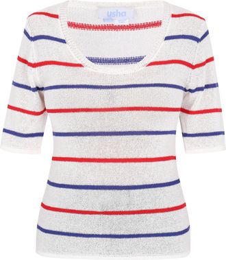 Usha Pullover Frauen wei&szlig; marineblau rot