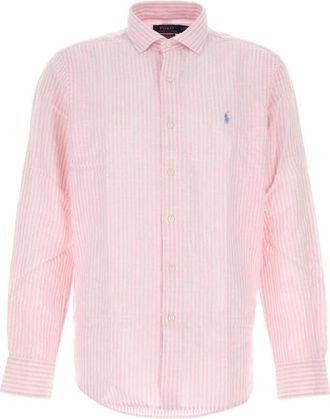 Polo Ralph Lauren Homme, Chemises, Rose, Taille: L Chemise Brod&eacute;e en M&eacute;lange de Lin
