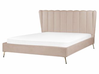 Beliani Polsterbett Samtstoff beige/Taupe USB-Anschluss goldene Beine 160x200 cm MIRIBEL