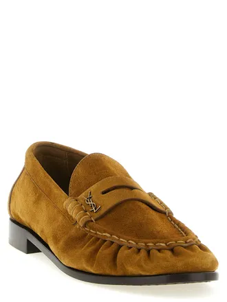 Saint Laurent Mens Brown Calfskin Slip-On Loafers