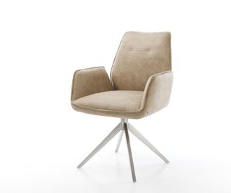 DELIFE Esszimmerstuhl Zoa-Flex Mikrofaser Beige Vintage Kreuzgestell breit Edelstahl Taschenfederkern, Esszimmerst&uuml;hle