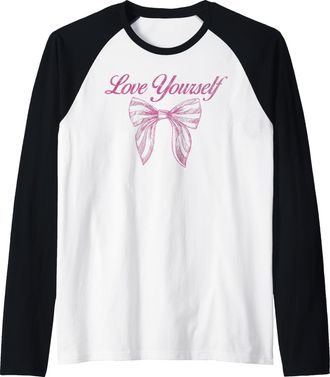 Trendy Apparel Love Yourself Coquette Cute Pink Ribbon Bow Raglan