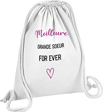 Fabulous Sac de Gym en Coton Blanc Meilleure Grande Soeur For Ever Coeur Famille 12 Litres