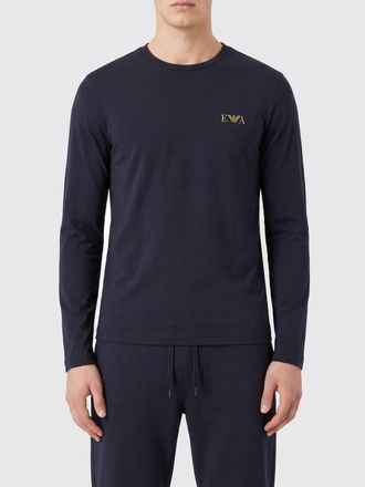 Emporio Armani T-shirt &agrave; manches longues en coton avec col ras du cou et logo contrastant