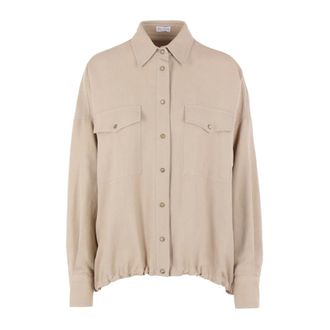 Brunello Cucinelli Femme, Blouses et Chemises, Beige, Taille: 38 FR Fluid Twill Shirt