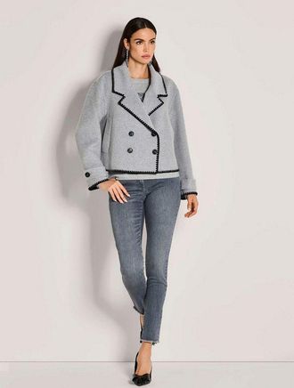 Madeleine Outdoorjacke Elegante Wolljacke mit Reverskragen Zweireihige Knopfleiste, kontrastreiche Handstiche, Langarm