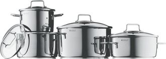 WMF Astoria Topfset Induktion 4-teilig, Kochtopf Set mit Glasdeckel, Cromargan Edelstahl poliert, Induktions Töpfe Set unbeschichtet