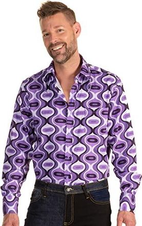 Comycom Comycom Chemise de fête rétro des années 70 - Violet - Pour homme - Look rétro - Tenue des années 70 - Pour fête ou festival, Violet, XL