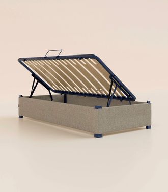 Tediber Lit coffre enfant 90x200 cm Plus - Gris - Grand volume de rangement - Ouverture s&eacute;curis&eacute;e - Acier recyclable et lattes en bouleau - Tediber