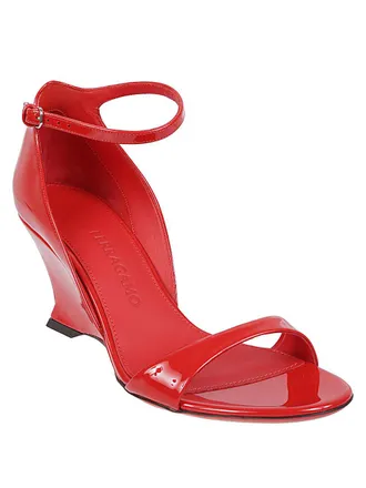 Ferragamo Patent Leather Wedge Sandal - Red